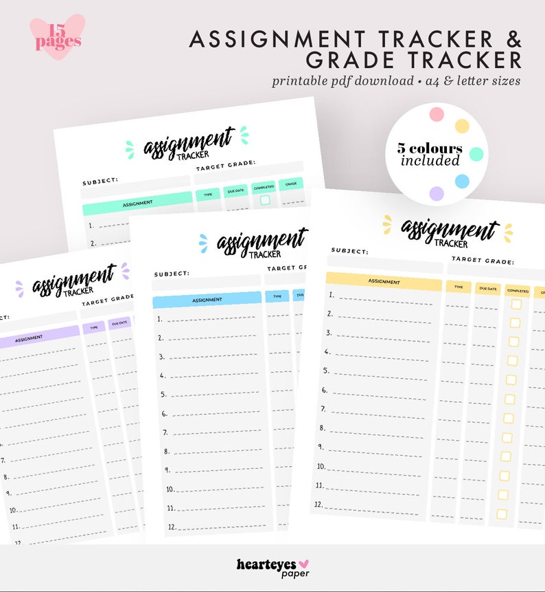 Assignment and Grade Tracker Printable Grade Tracker | Etsy