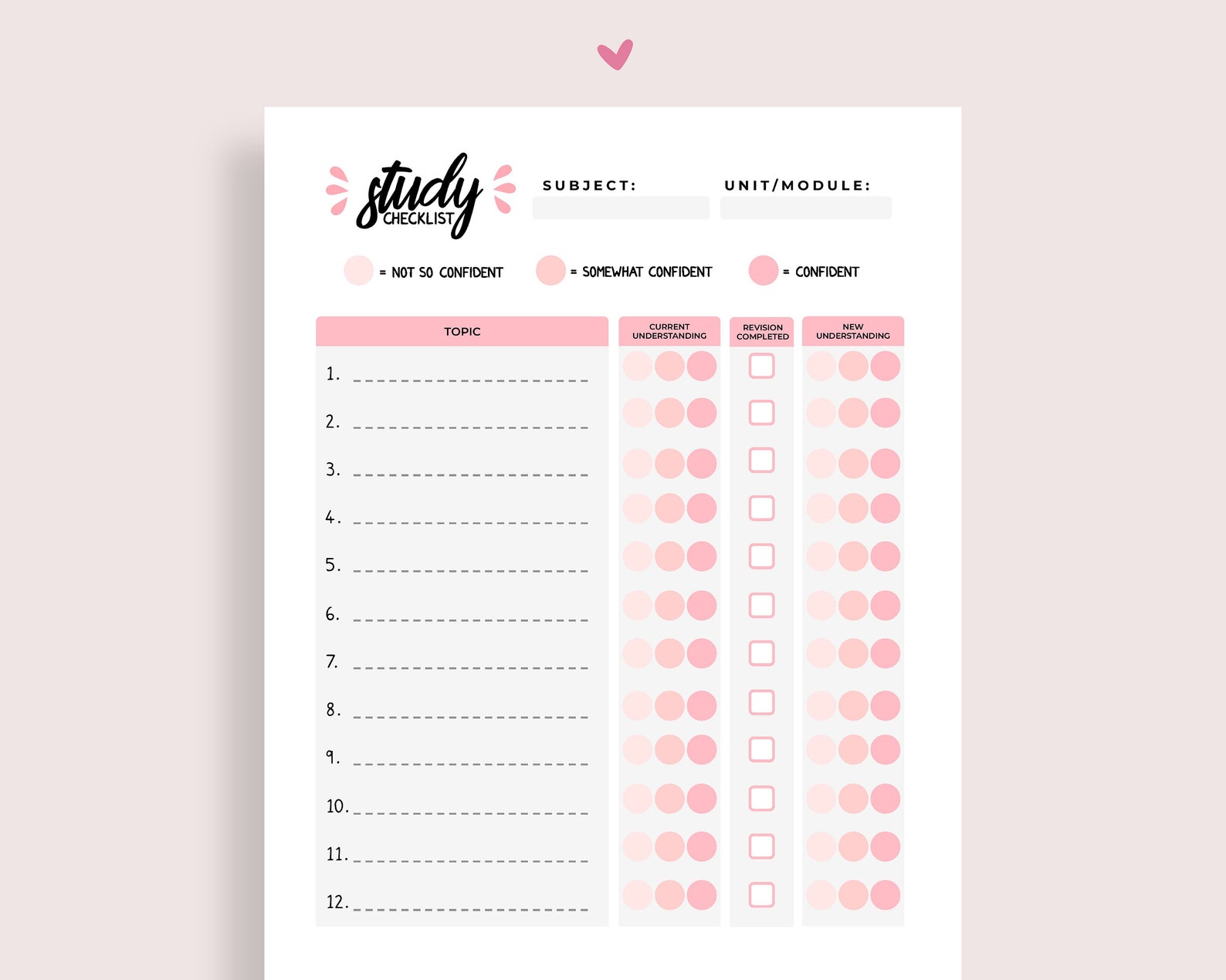 Study Checklist, Printable Planner, Study Tracker, Study List, Revision ...