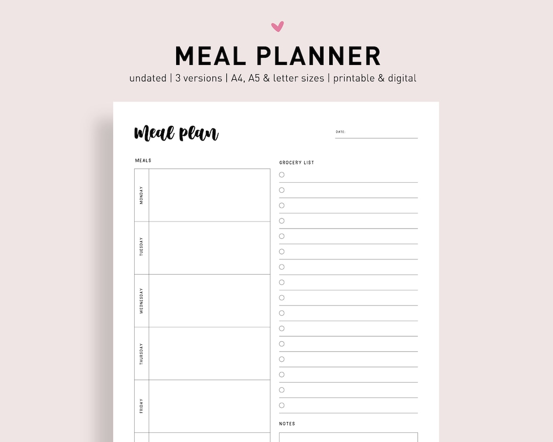 Meal Planner Printable, Meal Plan, Food Journal, Food Planner, Habit ...