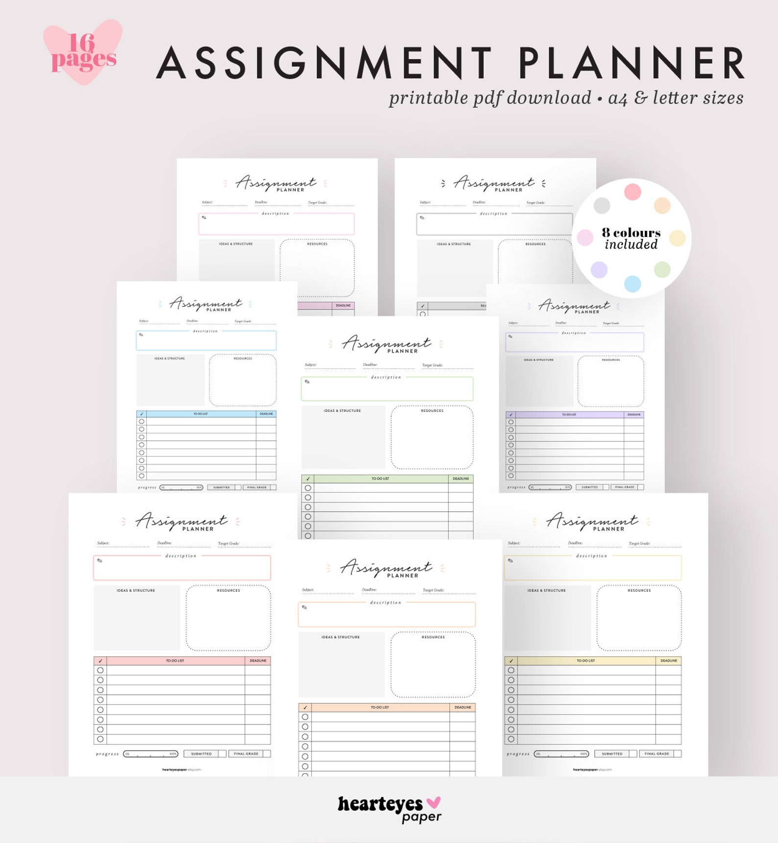 Assignment Planner Assignment Tracker Printable Planner | Etsy
