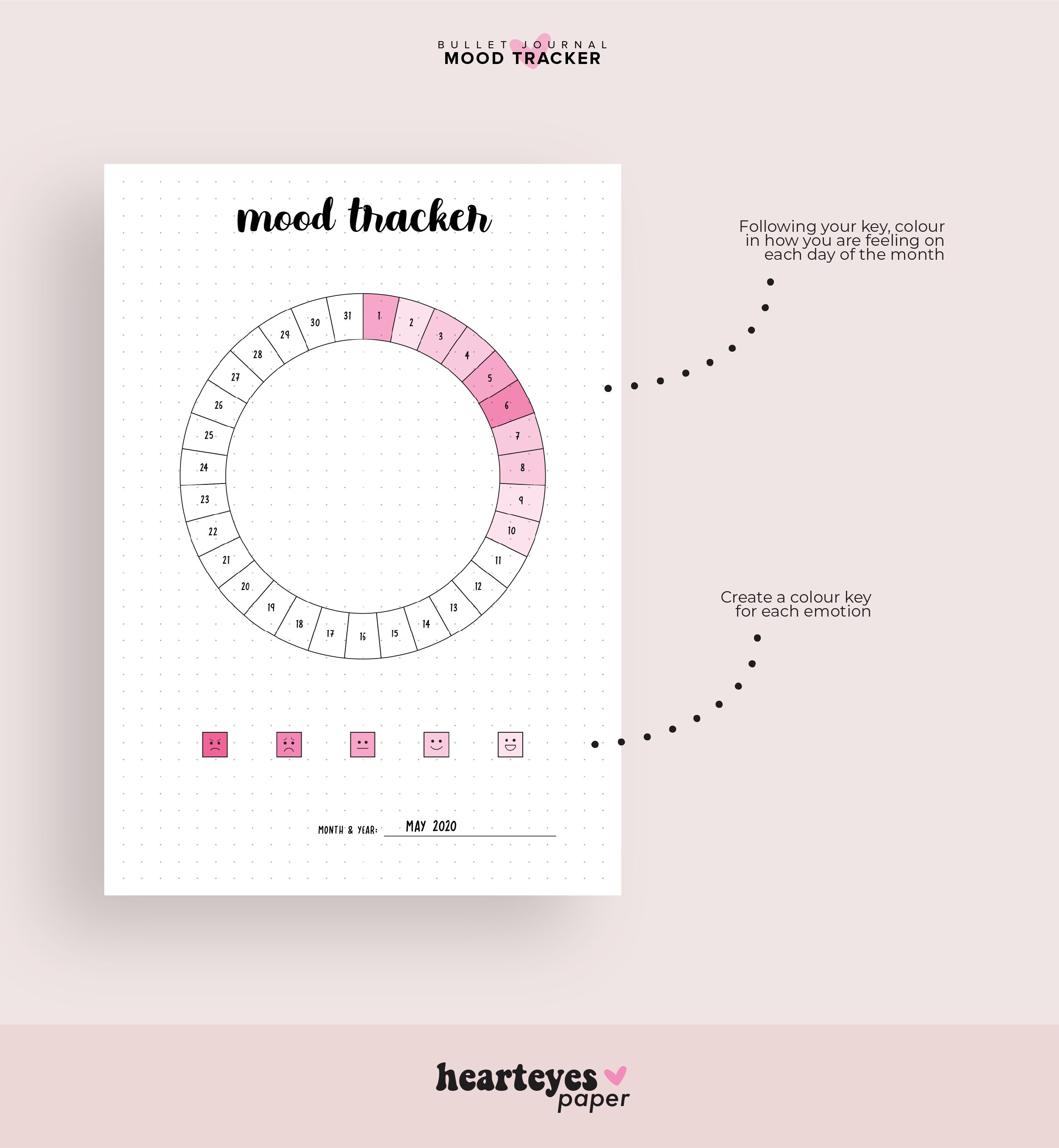 Mood Tracker Printable Mood Chart Journal Bullet Journal | Etsy