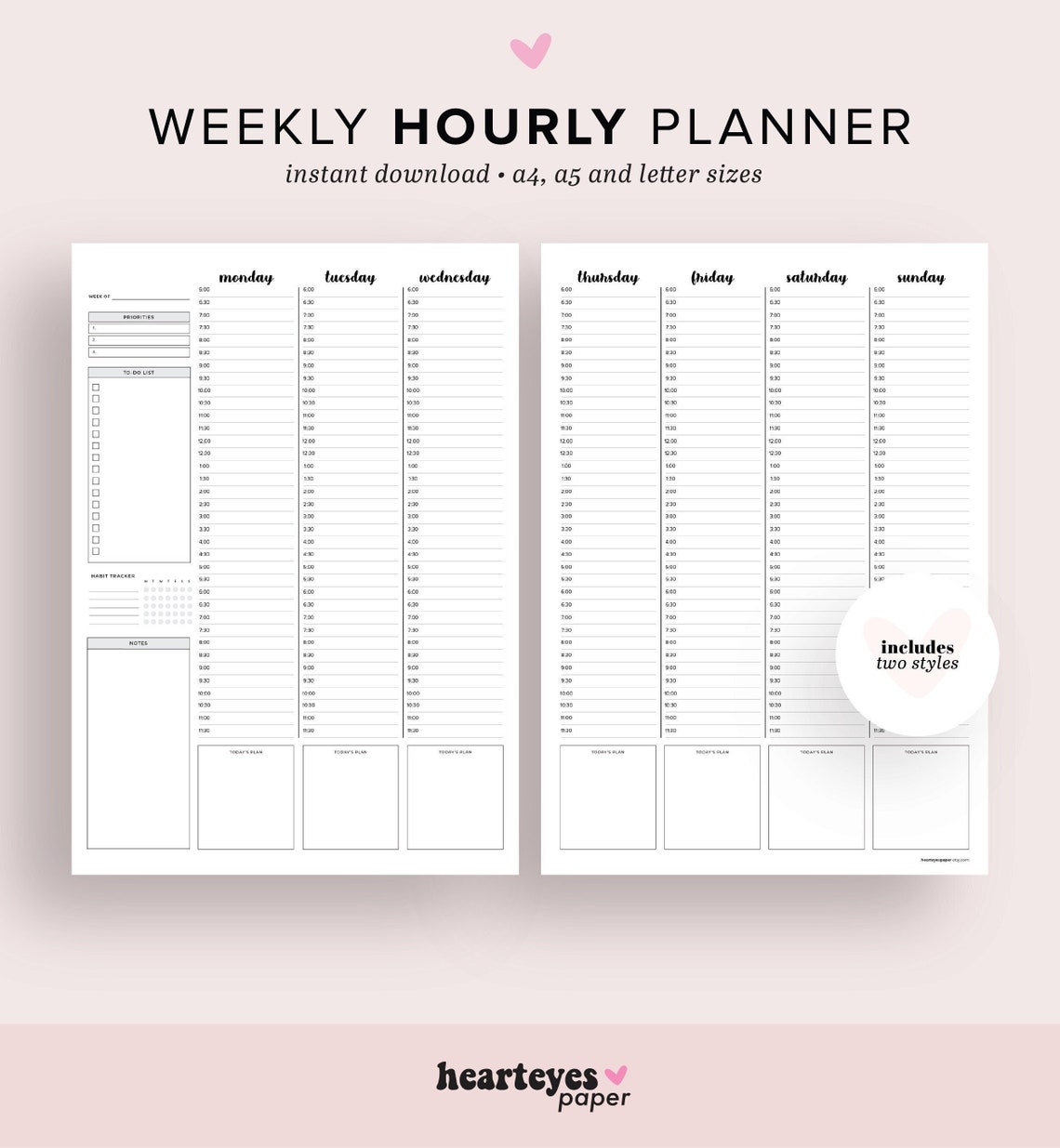 Weekly Hourly Planner Printable Weekly Schedule Daily - Etsy