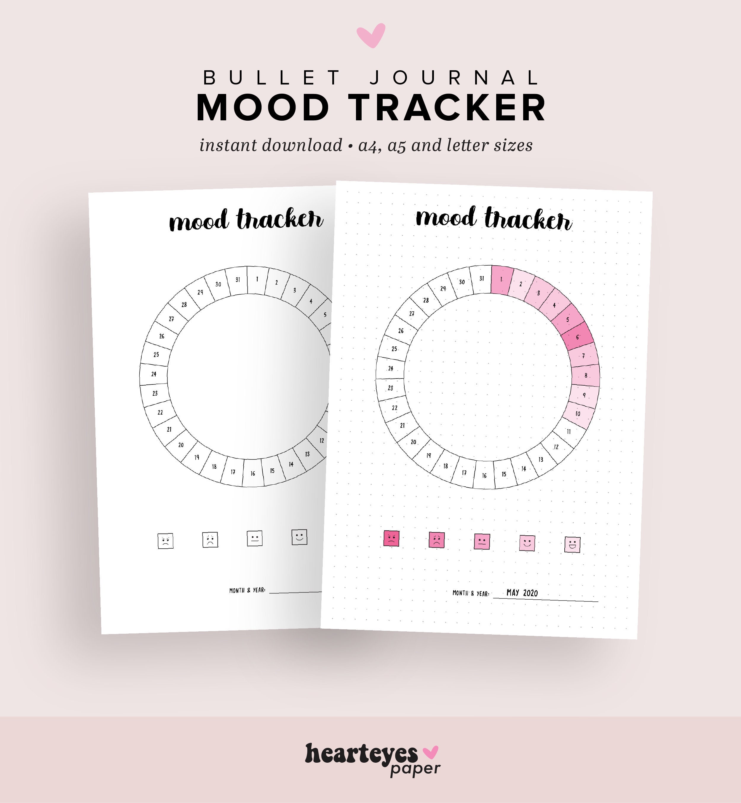 Mood Tracker Printable Mood Chart Journal Bullet Journal | Etsy