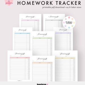 Homework Tracker, Printable Planner, Homework Planner, Assignment ...