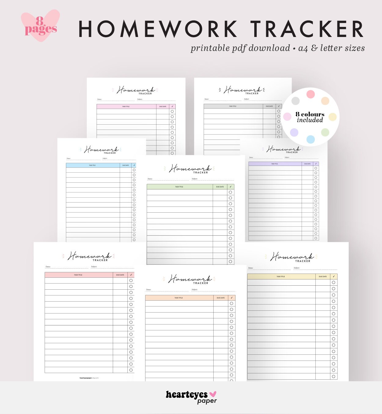 Homework Tracker Printable Planner Homework Planner | Etsy Hong Kong