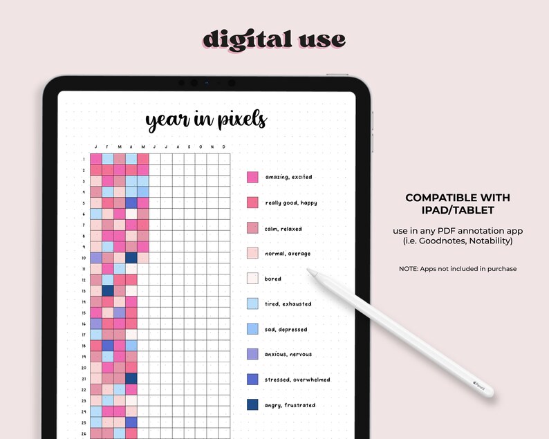Year in Pixels, PRINTABLE Journal Page, Mood Tracker, Printable Tracker ...