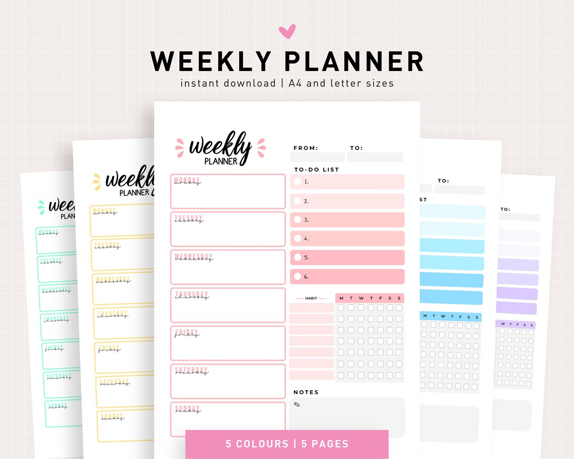 Weekly Planner Weekly Schedule Printable Planner Weekly | Etsy
