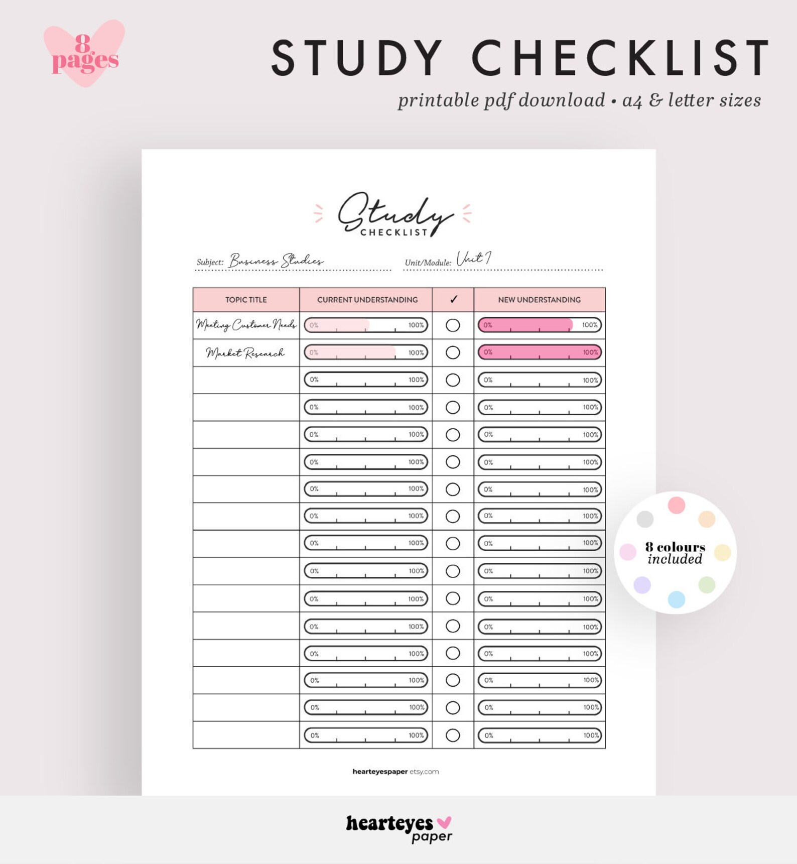 Study Checklist, Printable Planner, Study Tracker, Study List, Revision ...