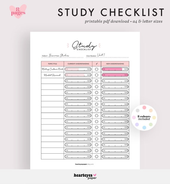 Study Checklist Printable Planner Study Tracker Study List | Etsy