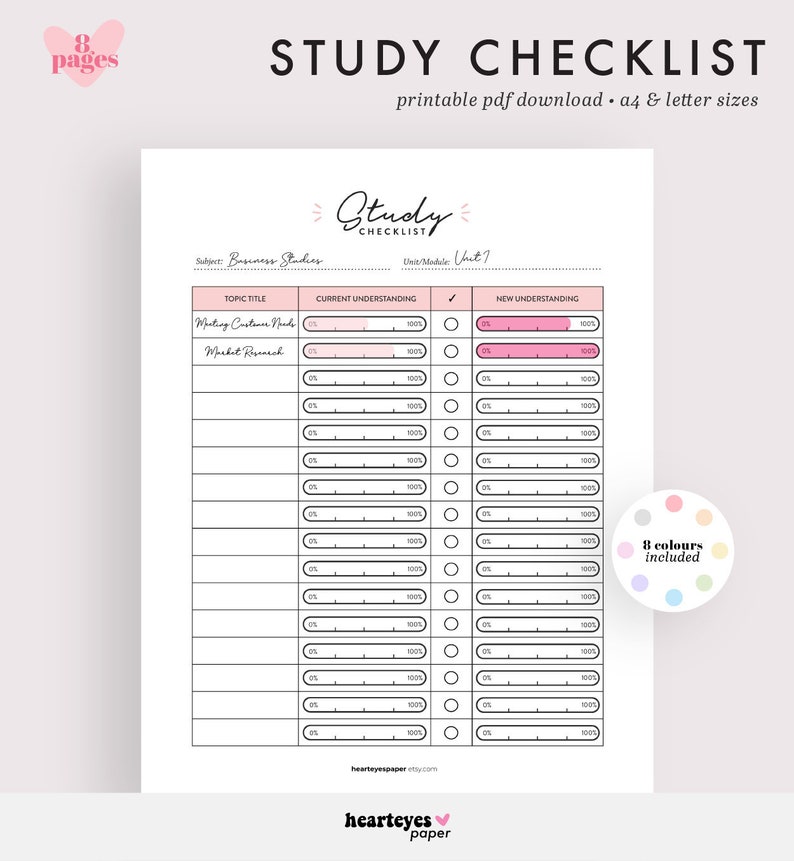 Study Checklist Printable Planner Study Tracker Study List - Etsy
