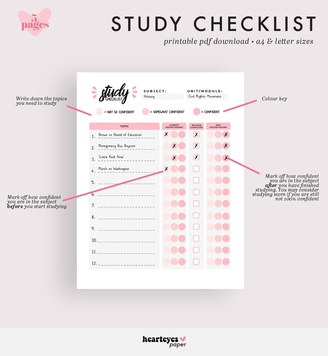 Study Checklist Printable Planner Study Tracker Study List | Etsy UK