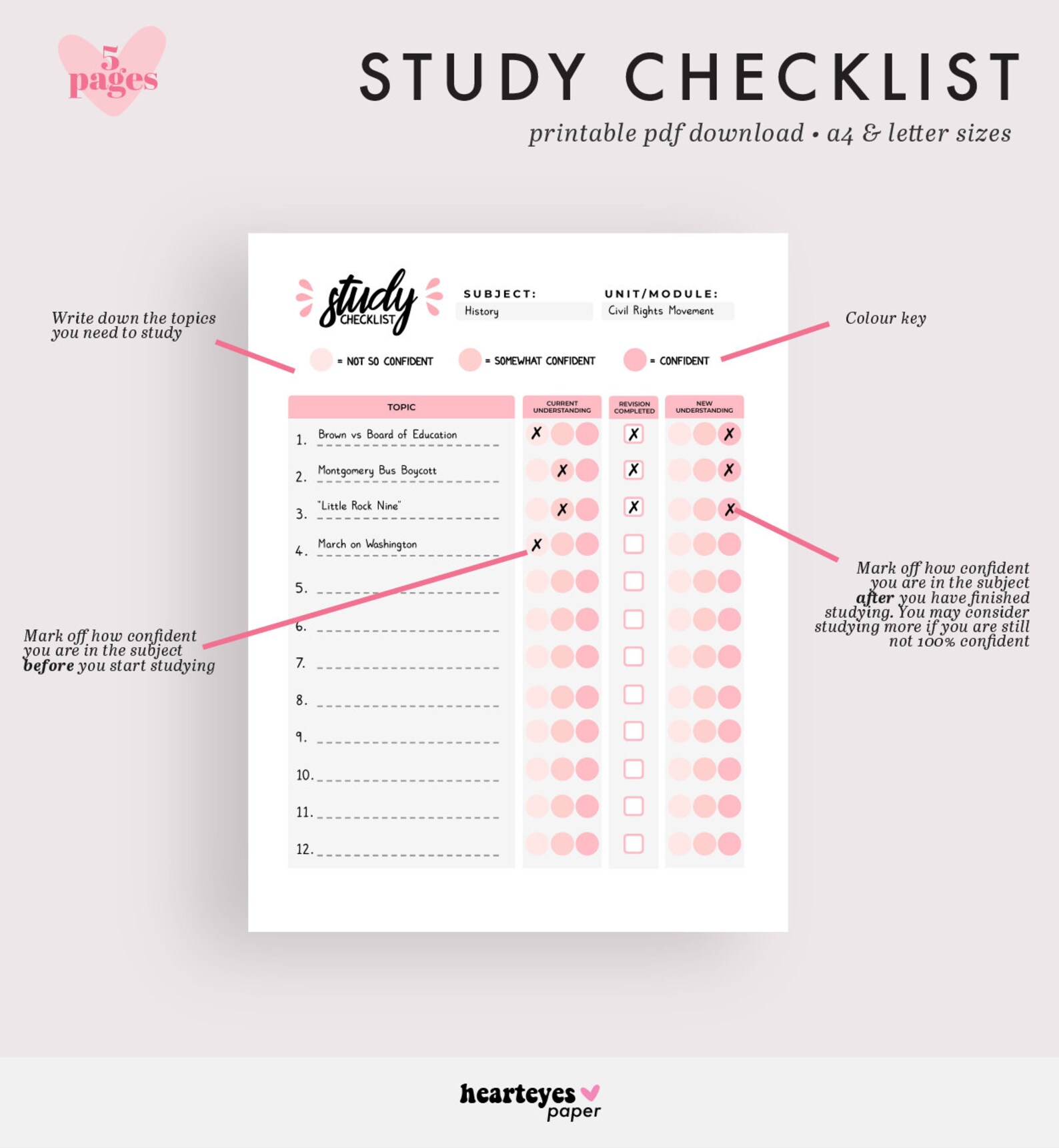 Study Checklist Printable Planner Study Tracker Study List | Etsy UK