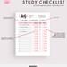 Study Checklist, Printable Planner, Study Tracker, Study List, Revision ...