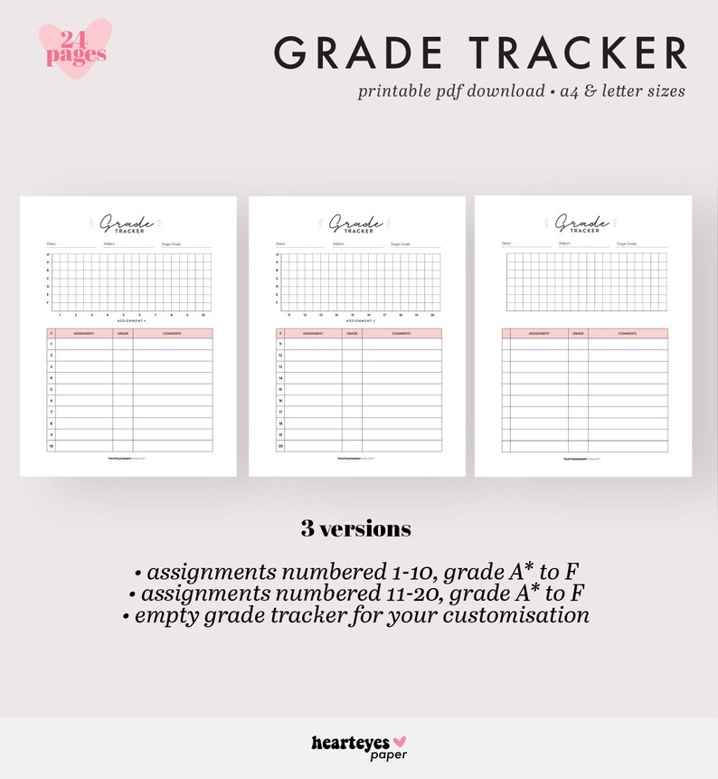 Grade Tracker Assignment Tracker Printable Planner - Etsy