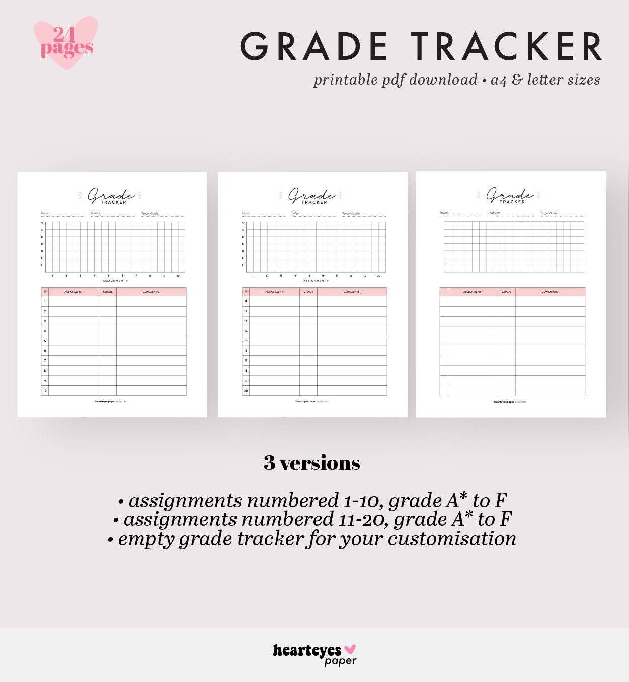 Grade Tracker Assignment Tracker Printable Planner - Etsy