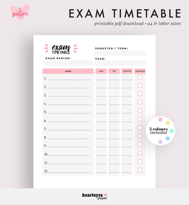 Exam Timetable, Printable Planner, Exam Schedule, Exam Planner, School ...