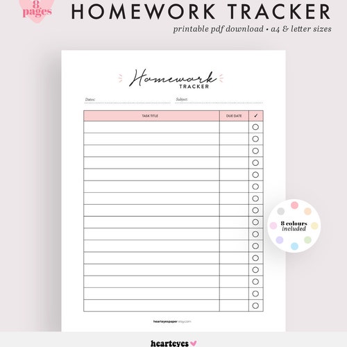 Homework Tracker Printable Planner Homework Planner - Etsy