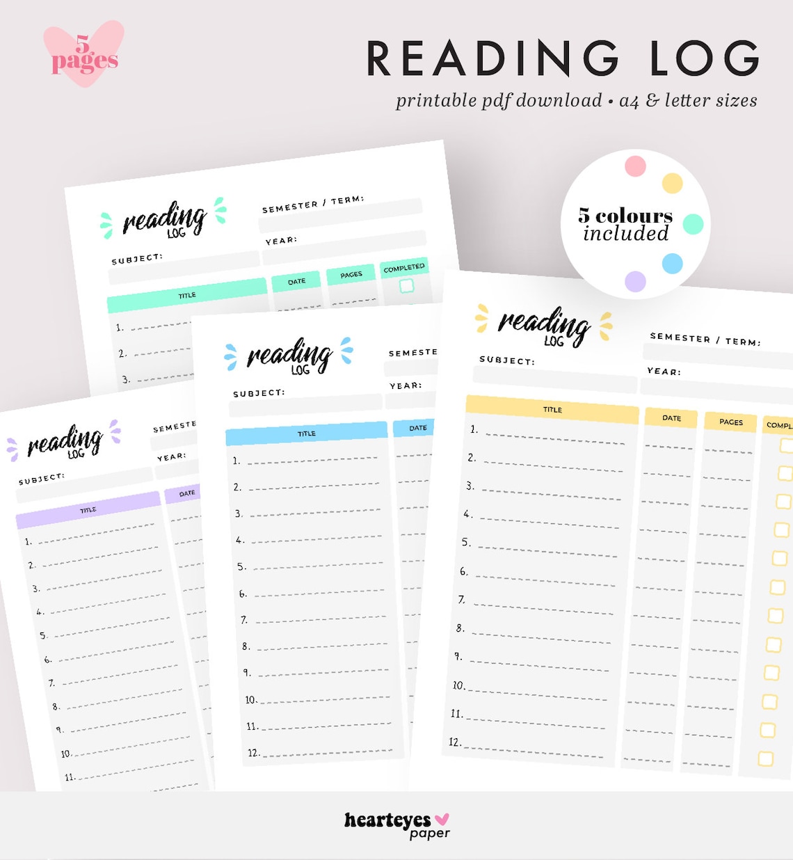 Reading Log Printable Planner Reading List Reading Journal | Etsy