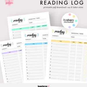 Reading Log, Printable Planner, Reading List, Reading Journal, Book Log ...