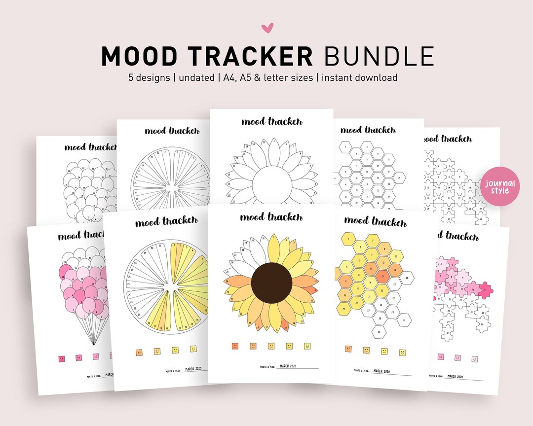 Mood Tracker Bundle Pack Printable, Mood Chart Journal, Bullet Planner ...