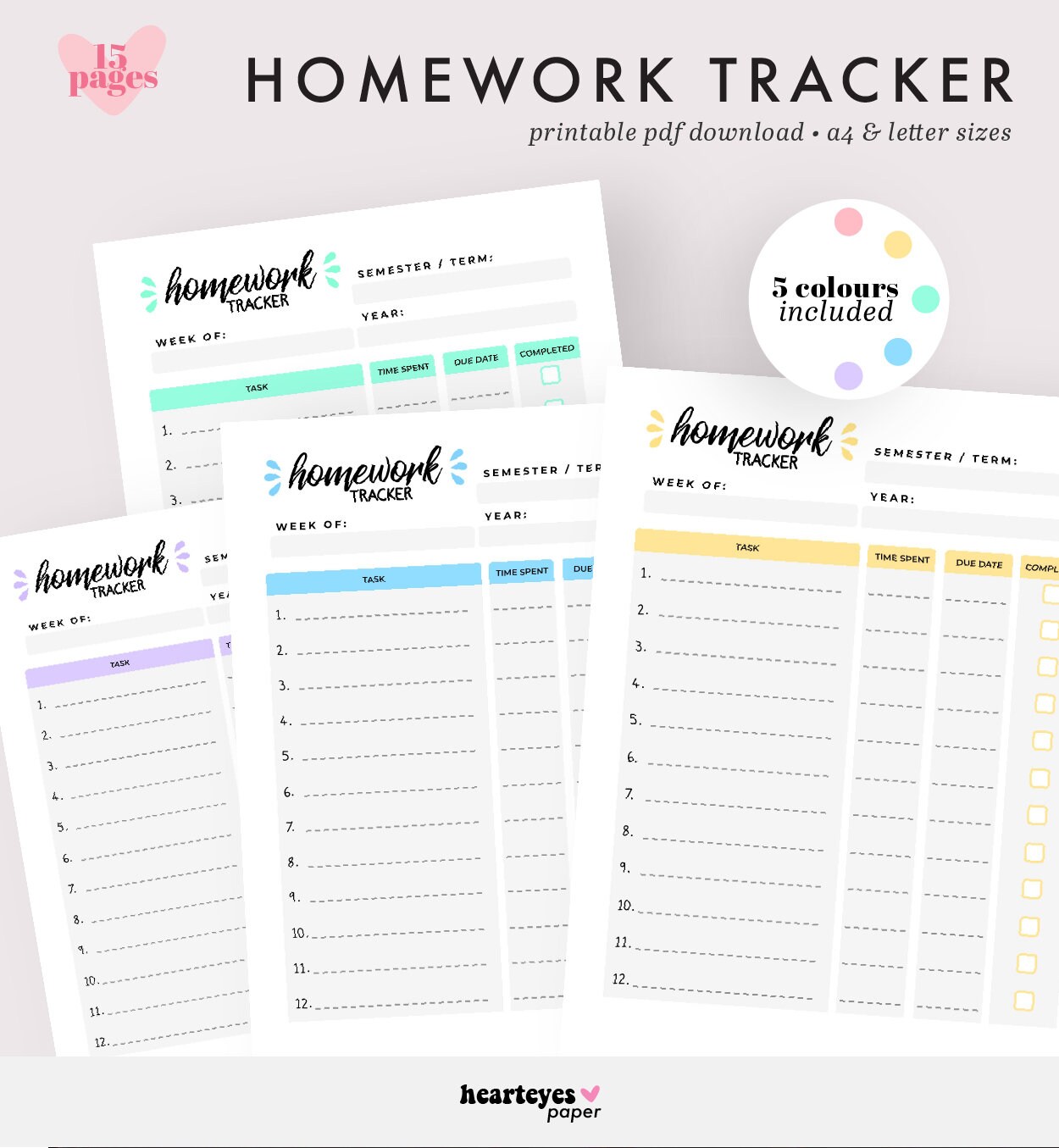 Homework Tracker Printable Planner Assignment Tracker | Etsy