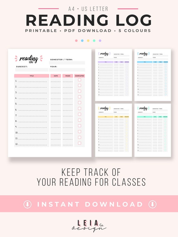 Reading Log Printable Planner Reading List Reading Journal | Etsy