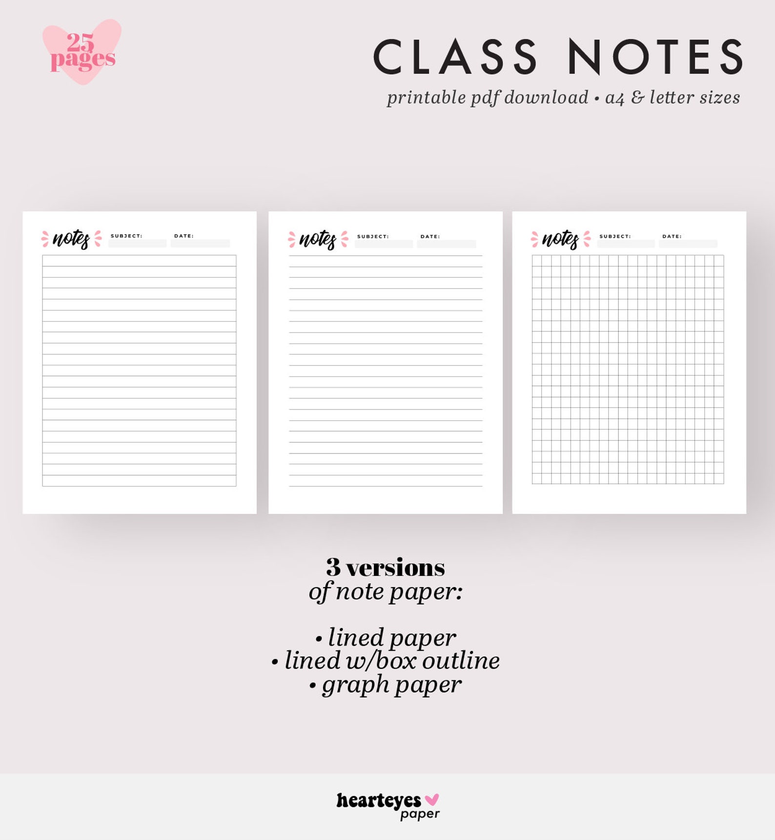 Class Notes Printable Note Pages Lined Paper Graph Paper - Etsy UK