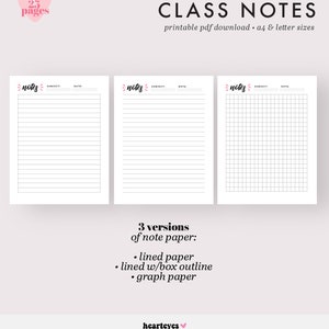Class Notes, Printable Note Pages, Lined Paper, Graph Paper, School ...
