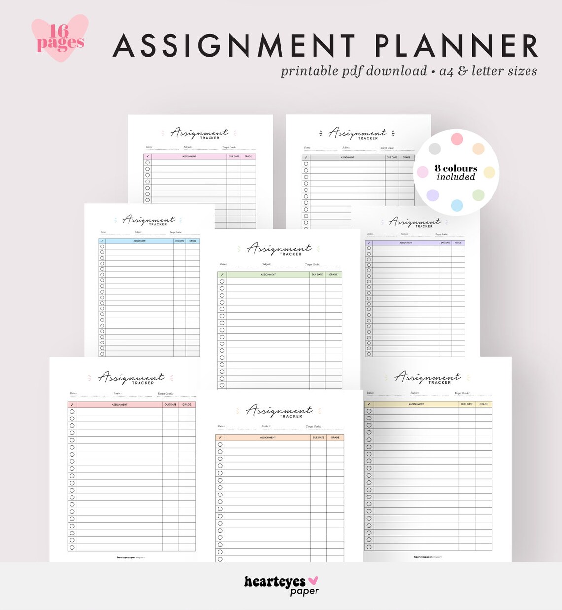 Assignment Planner Assignment Tracker Printable Planner | Etsy