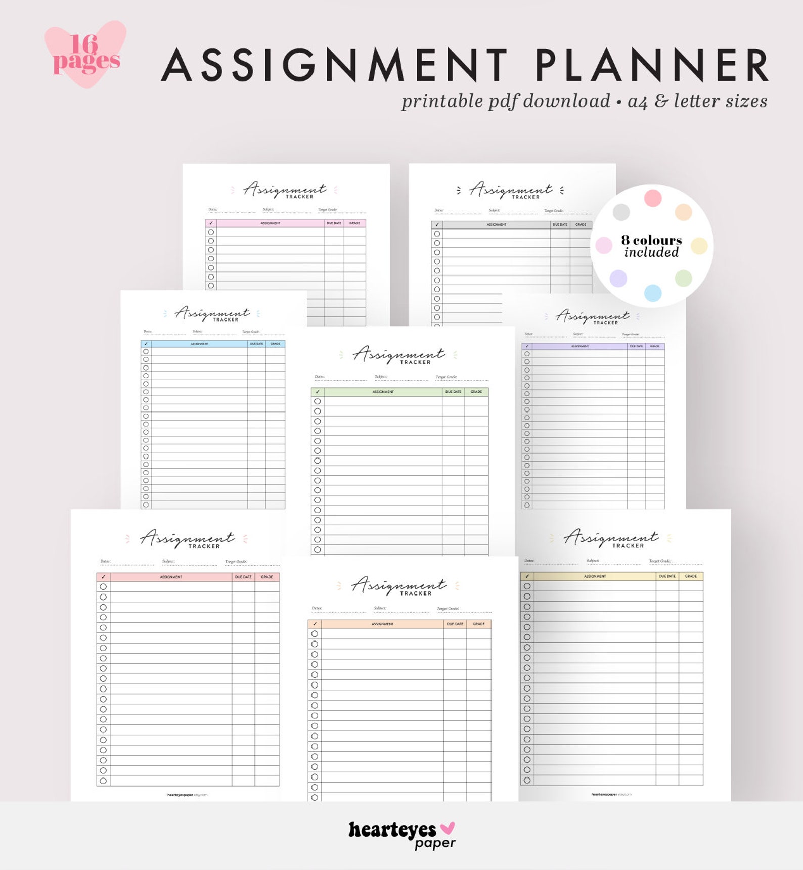 Assignment Planner Assignment Tracker Printable Planner | Etsy