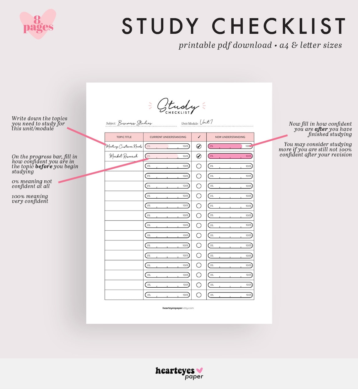 Study Checklist Printable Planner Study Tracker Study List | Etsy