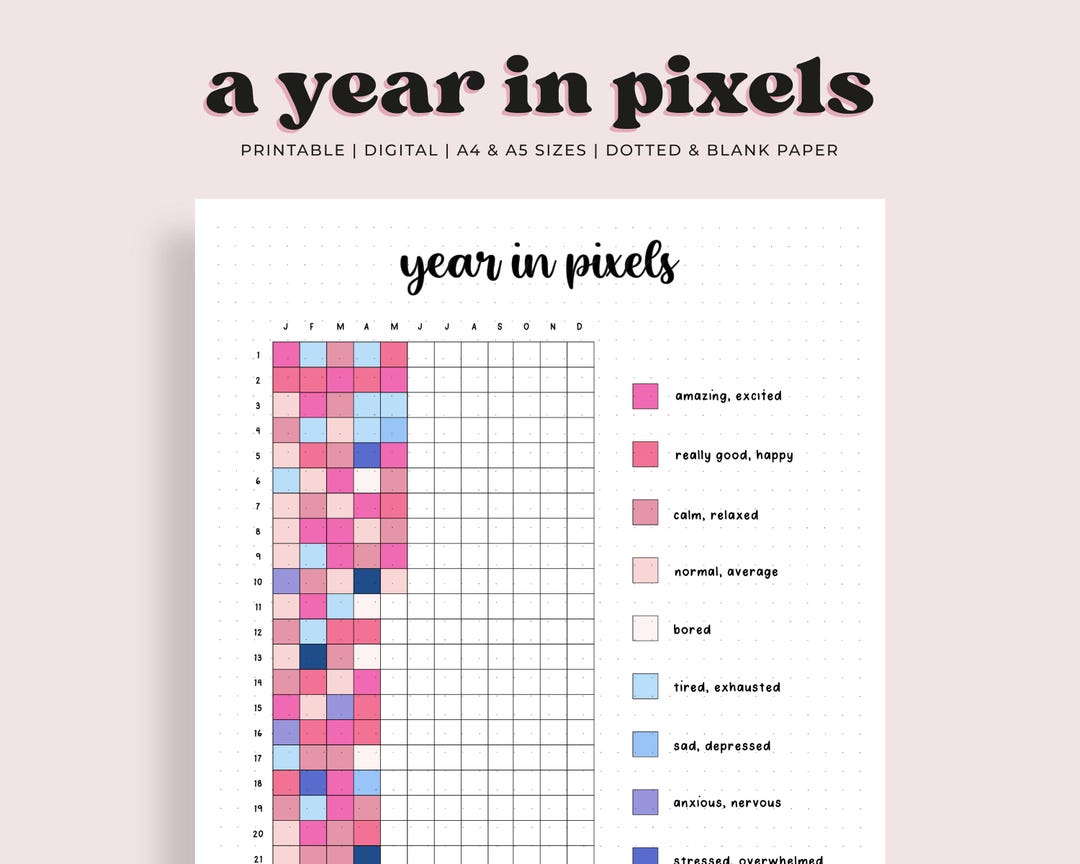 Year in Pixels, PRINTABLE Journal Page, Mood Tracker, Printable Tracker ...