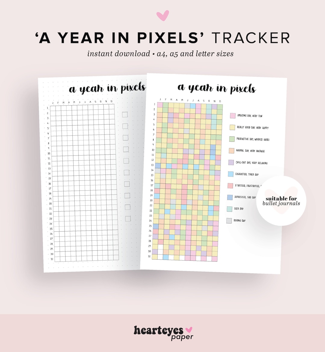 A Year in Pixels Printable, Mood Tracker, Bullet Planner Printable ...