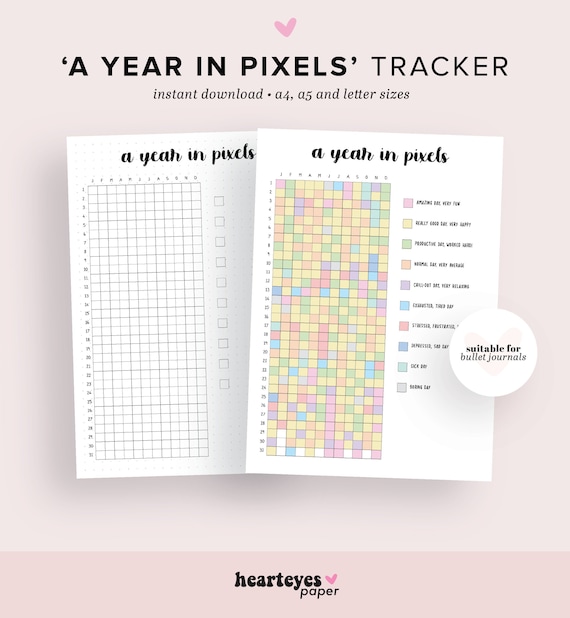 A Year in Pixels Printable Mood Tracker Bullet Journal | Etsy UK