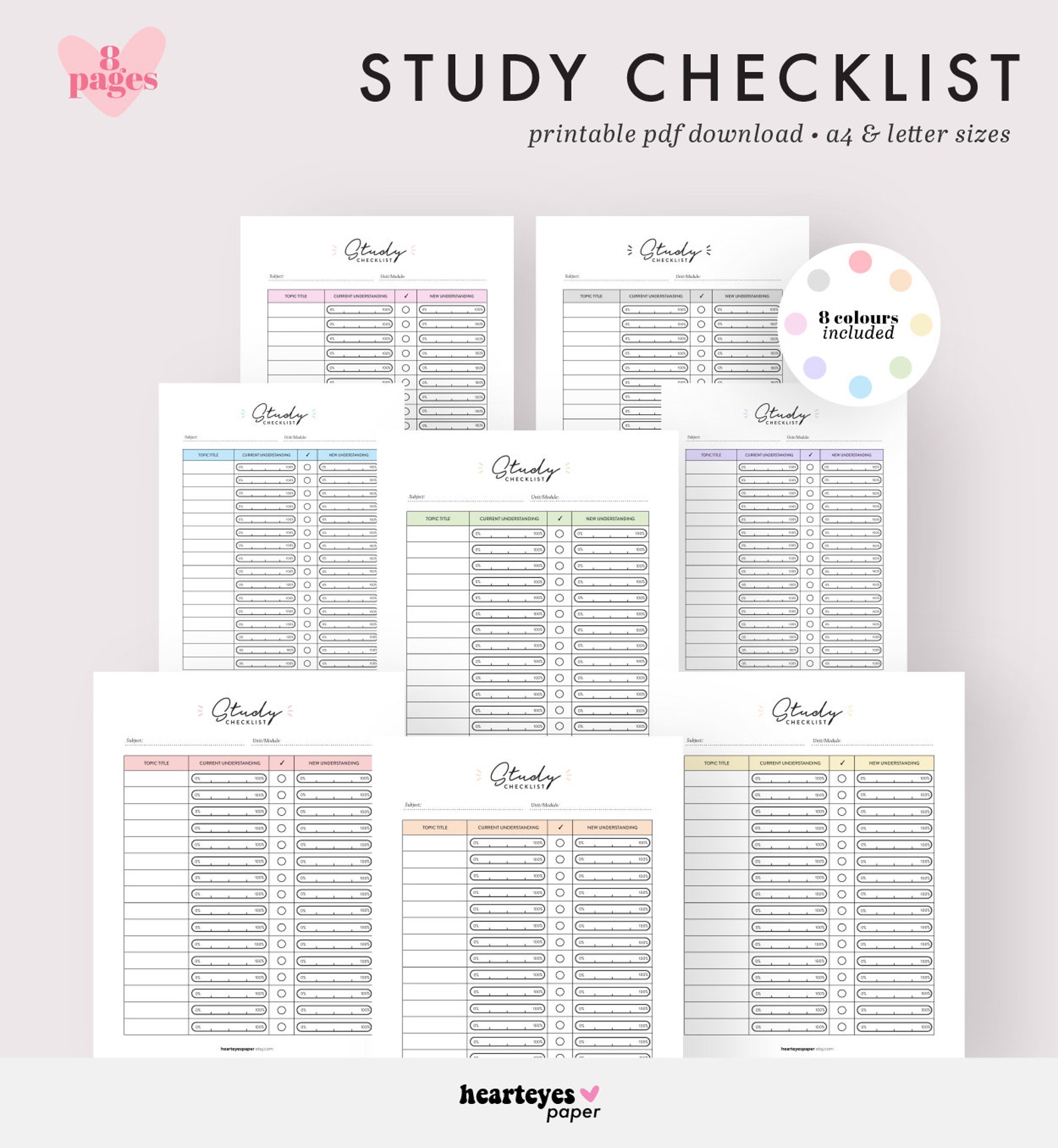 Study Checklist, Printable Planner, Study Tracker, Study List, Revision ...