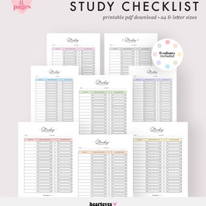 Study Checklist, Printable Planner, Study Tracker, Study List, Revision ...