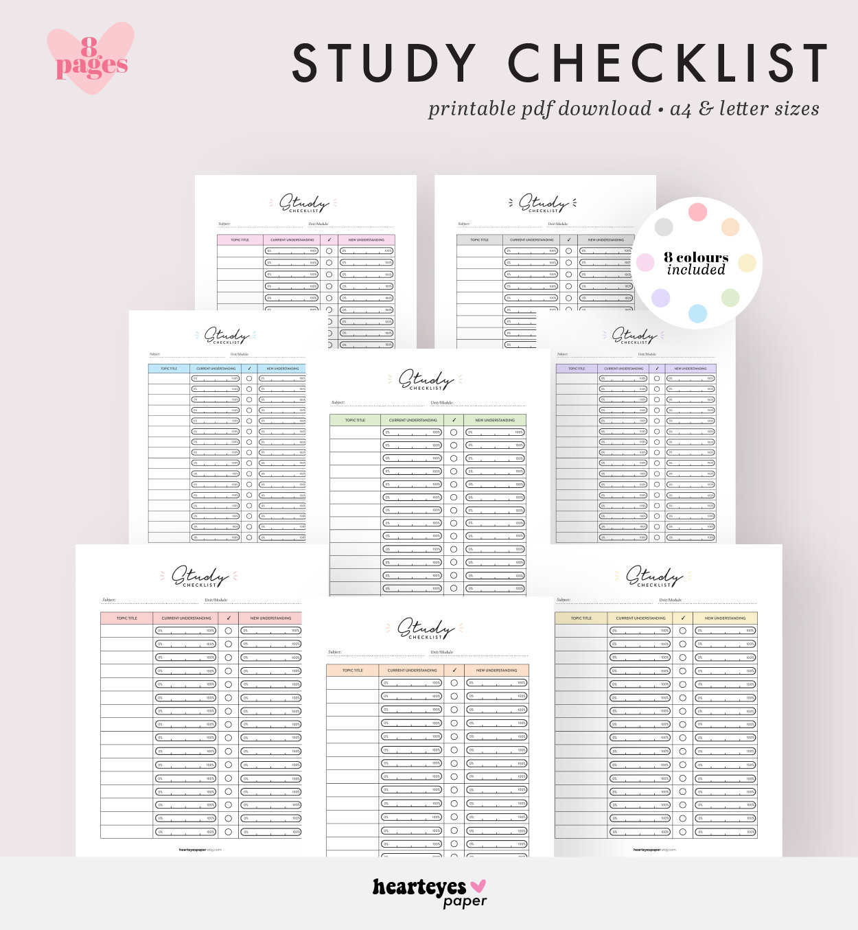 Study Checklist, Printable Planner, Study Tracker, Study List, Revision ...