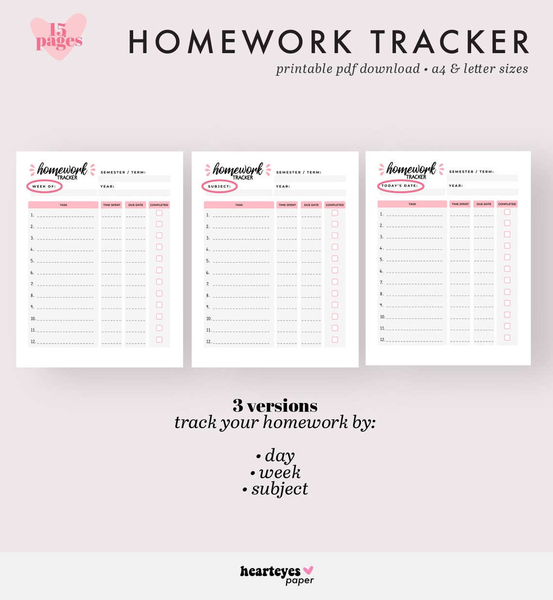 Homework Tracker Printable Planner Assignment Tracker - Etsy