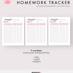 Homework Tracker, Printable Planner, Assignment Tracker, Homework ...