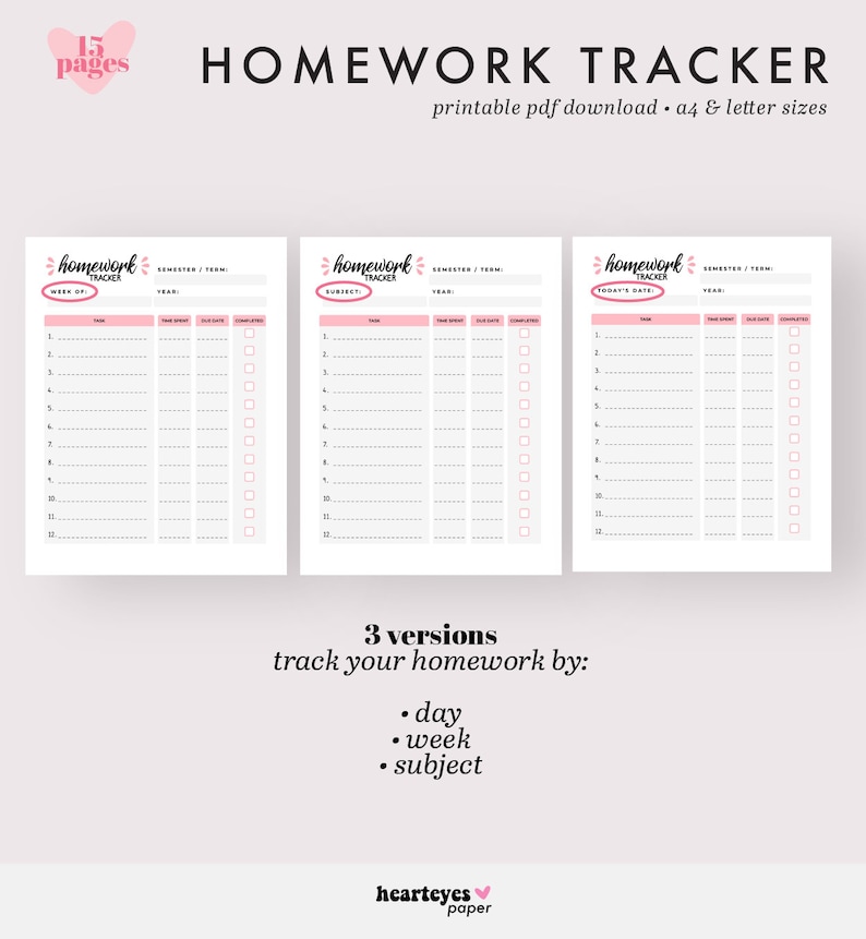 Homework Tracker Printable Planner Assignment Tracker - Etsy Homework Tracker Printable Planner Assignment Tracker - Etsy
