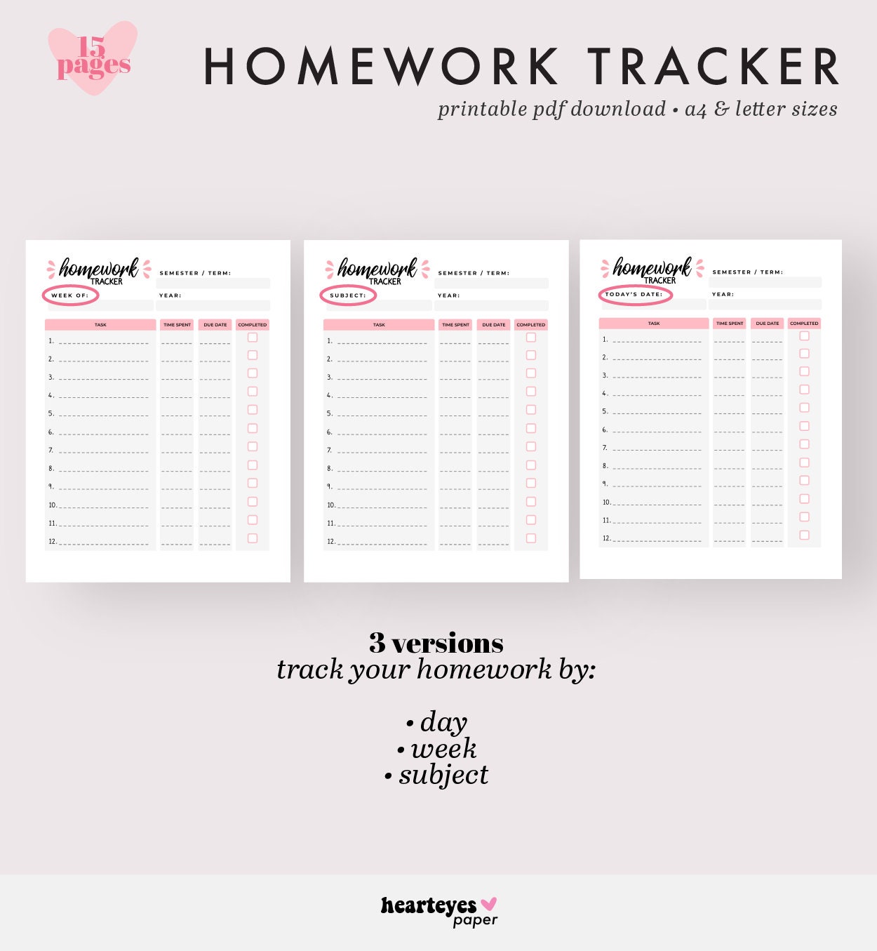 Homework Tracker Printable Planner Assignment Tracker - Etsy