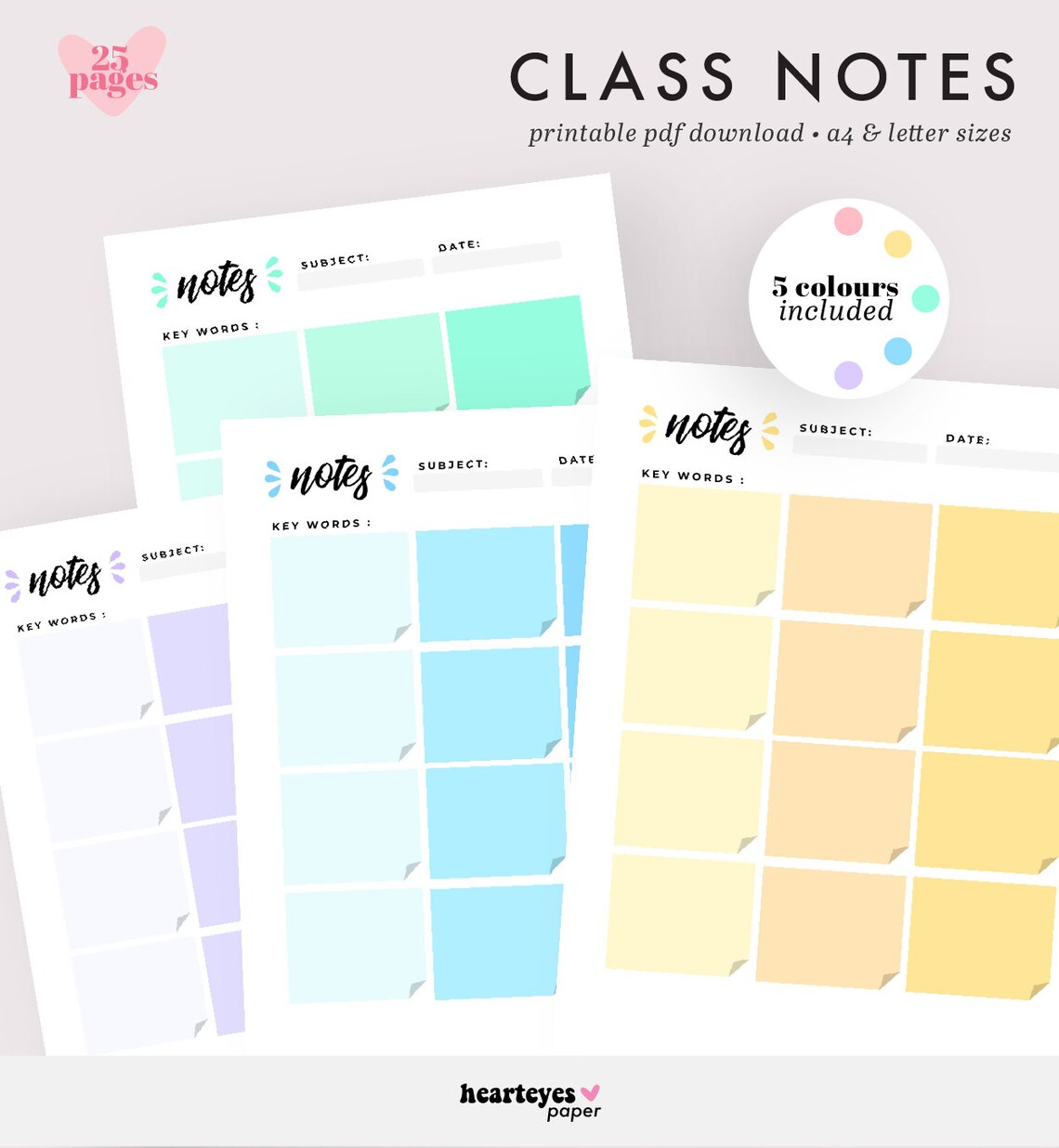 Class Notes Printable Note Pages Lined Paper Graph Paper | Etsy