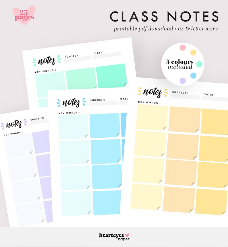Class Notes Printable Note Pages Lined Paper Graph Paper | Etsy UK