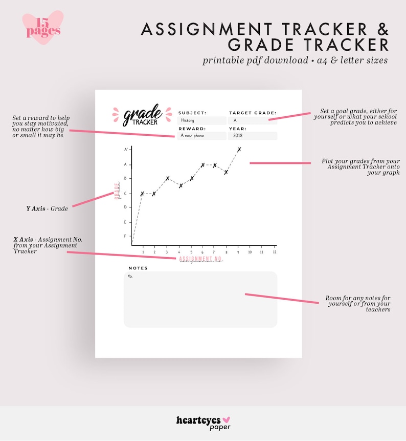 Assignment and Grade Tracker Printable Grade Tracker | Etsy