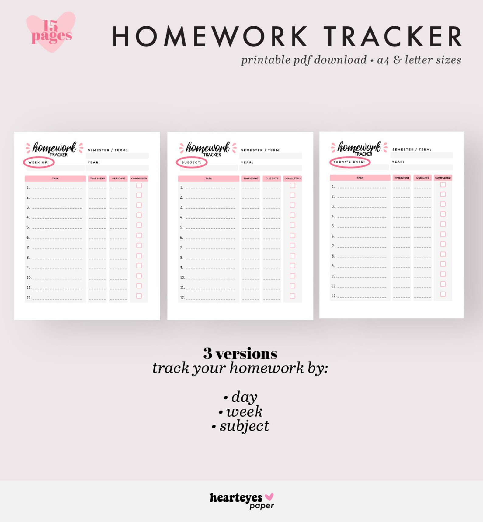 Homework Tracker, Printable Planner, Assignment Tracker, Homework ...