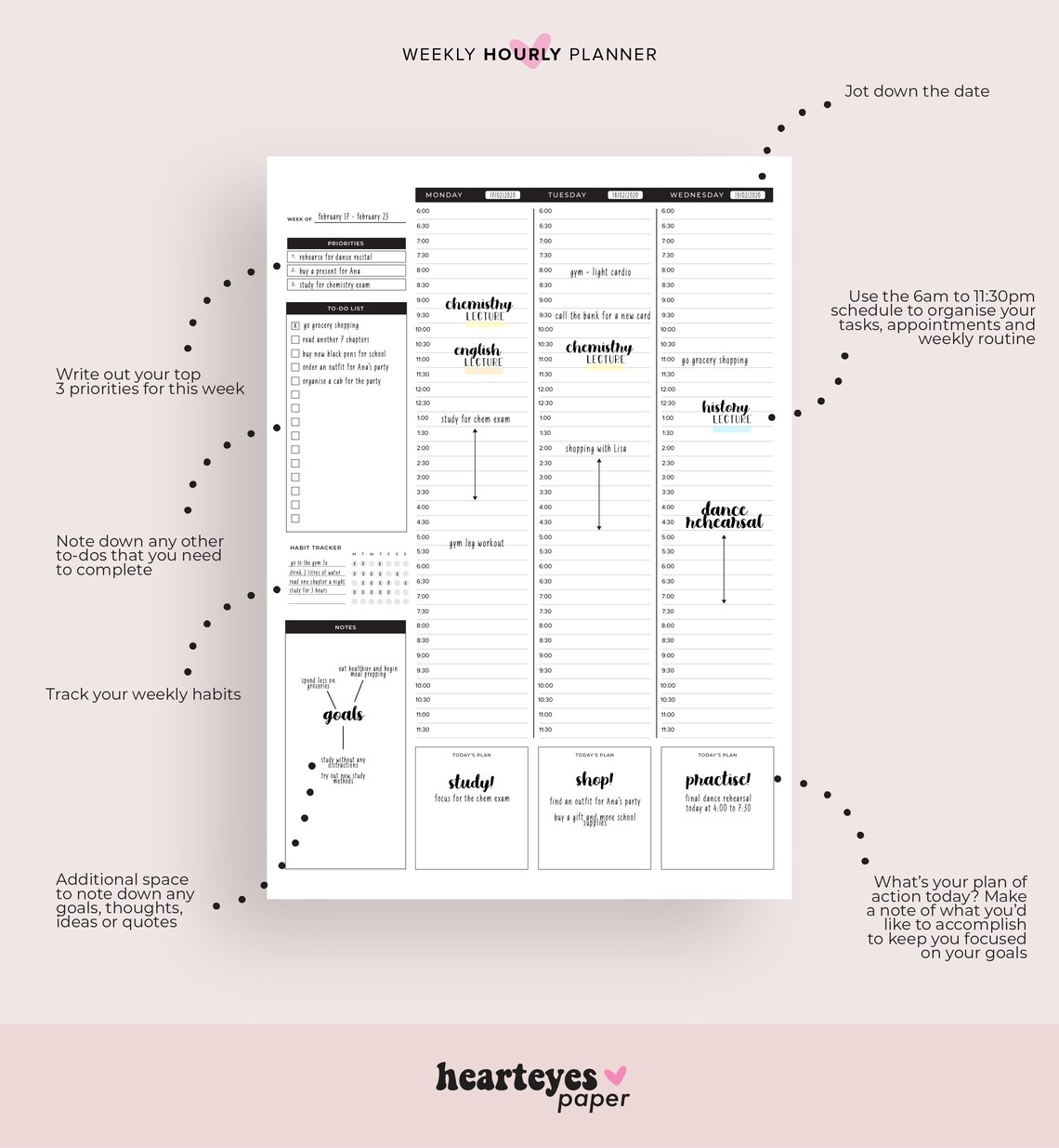 Weekly Hourly Planner Printable, Weekly Schedule Printable, Daily ...