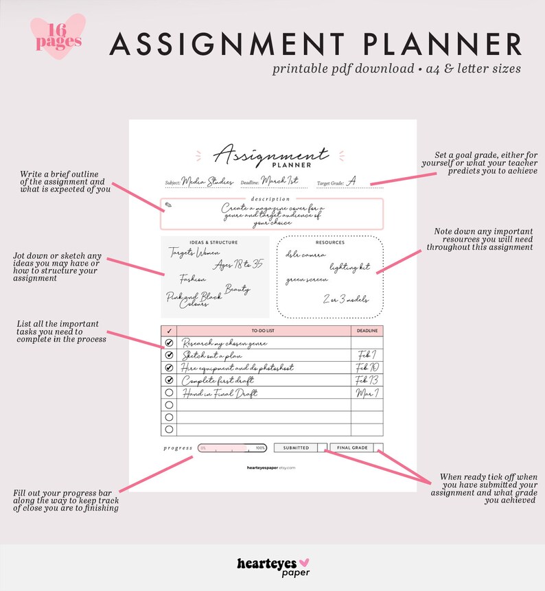 Assignment Planner Assignment Tracker Printable Planner | Etsy