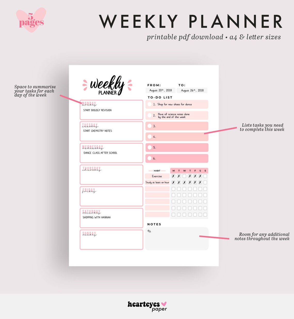 Weekly Planner Weekly Schedule Printable Planner Weekly | Etsy