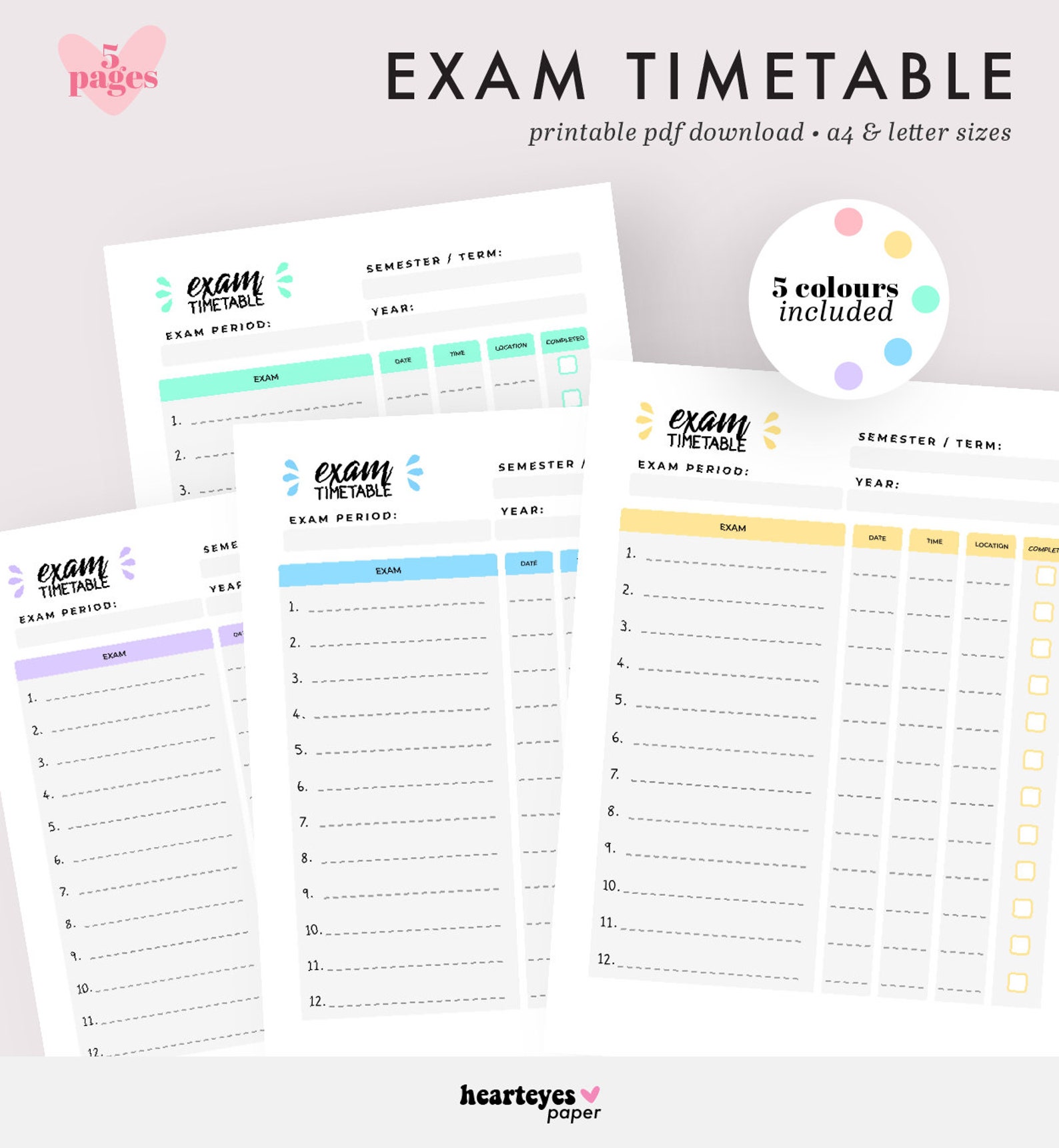 Exam Timetable, Printable Planner, Exam Schedule, Exam Planner, School ...