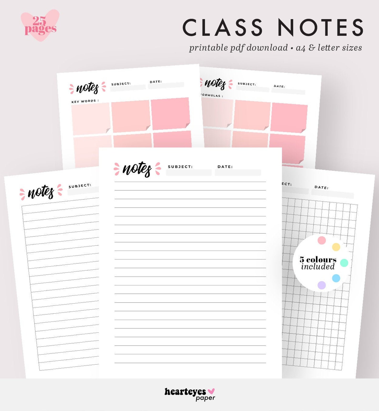 Class Notes Printable Note Pages Lined Paper Graph Paper | Etsy
